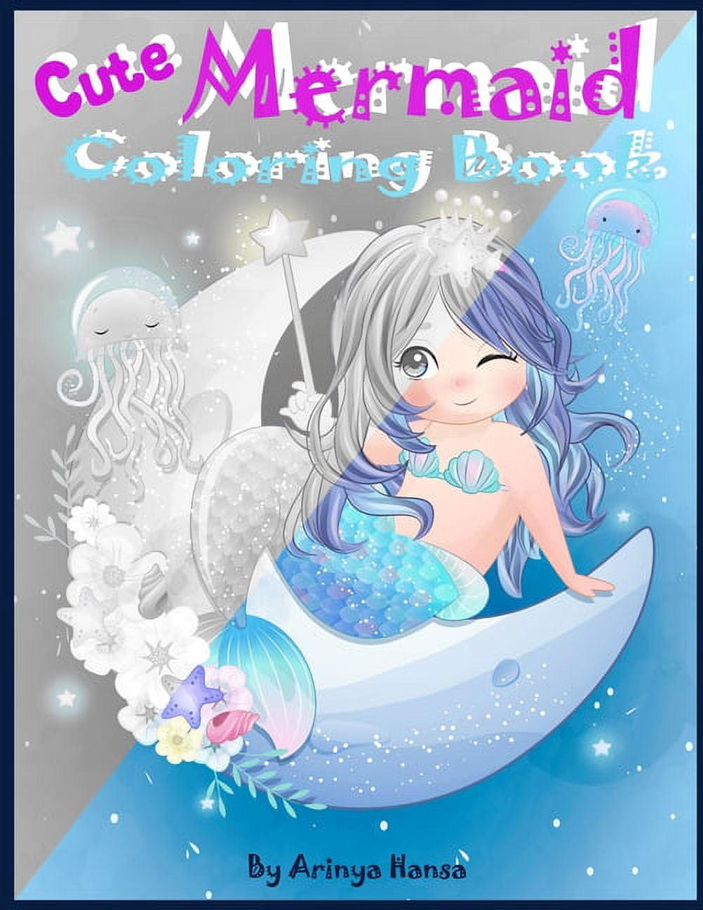 Cute Mermaid Coloring Book: Grayscale Gorgeous Coloring Book with ...