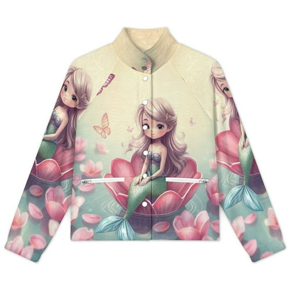 Cute Mermaid Flower Butterflies Water Fall Winter Women Jacket Stand ...
