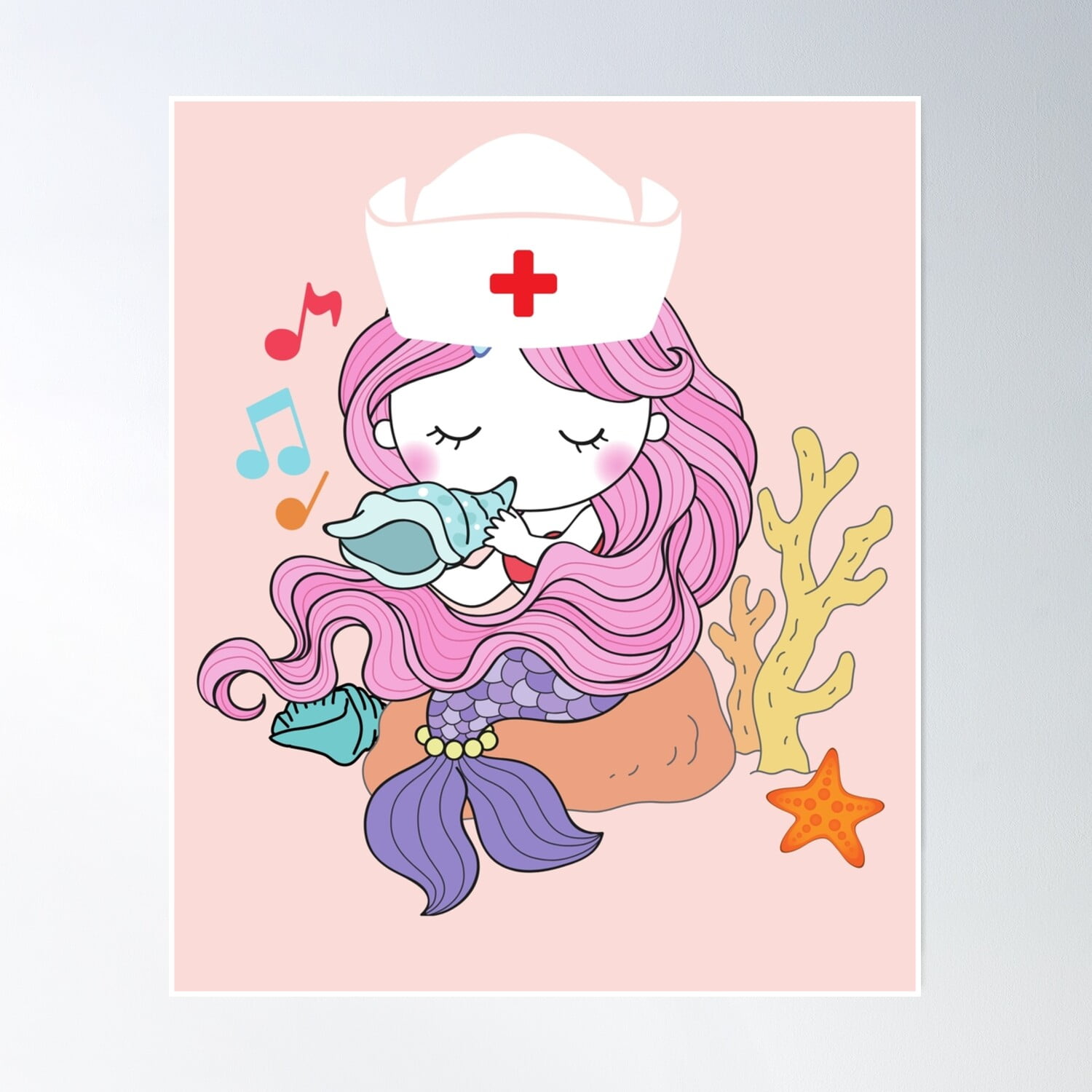 Cute Mermaid Nurse Poster Wall Art, Modern Wall Decor, 12x18 UNFRAMED ...