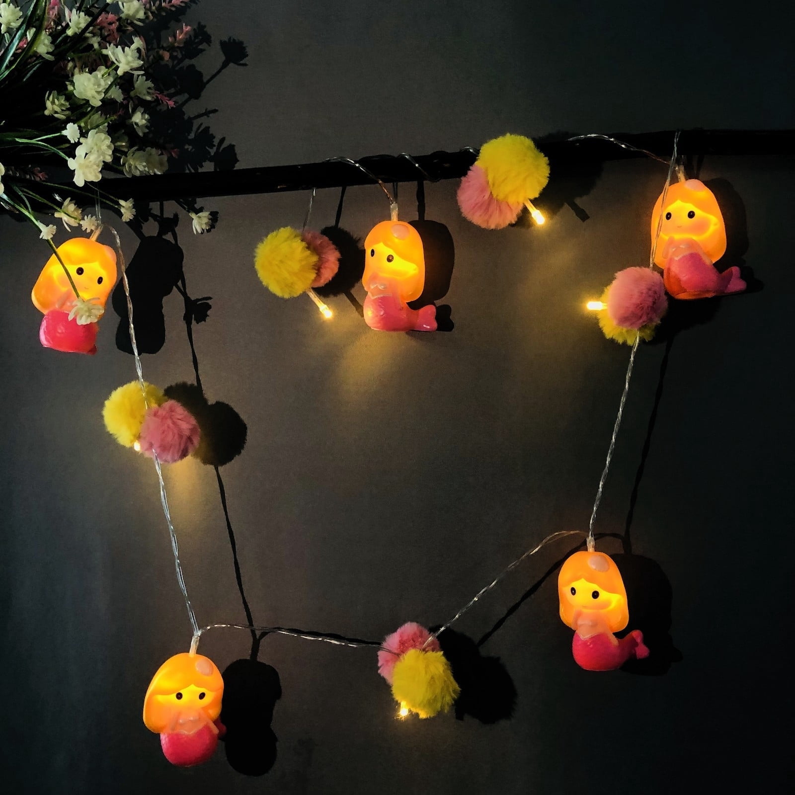 Indoor Battery Operated Mermaid Pom Pom String Lights - Walmart.com