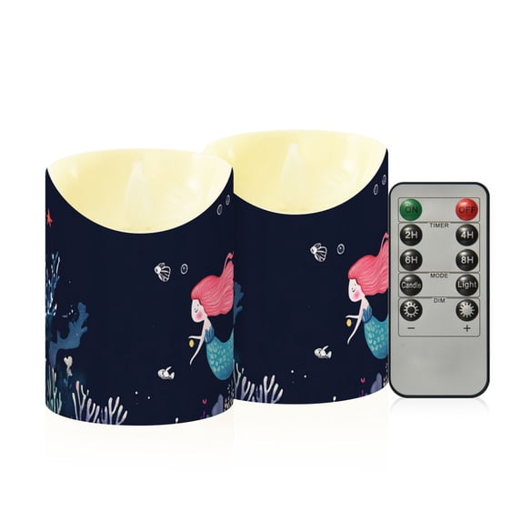 Cute Mermaid in Sea Corals Flickering Flameless Candles with Remote ...