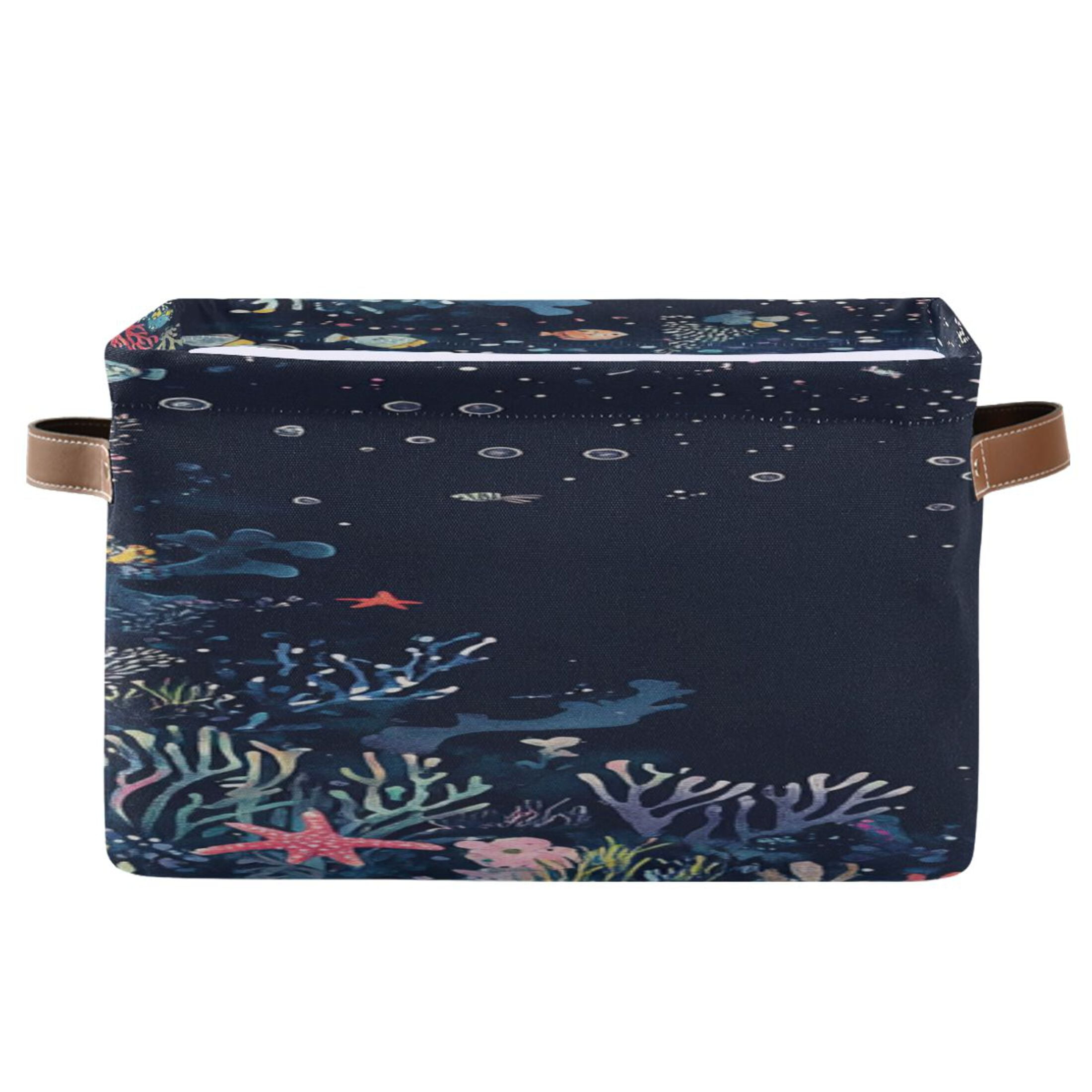 Cute Mermaid in Sea Corals Square Storage Bins with Handles Collapsible ...