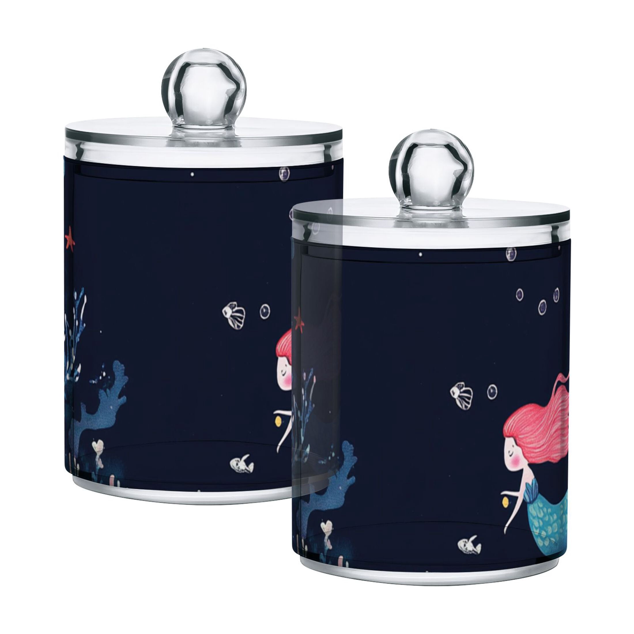 Cute Mermaid in Sea Corals Translucent Plastic Cans Storage Canisters ...