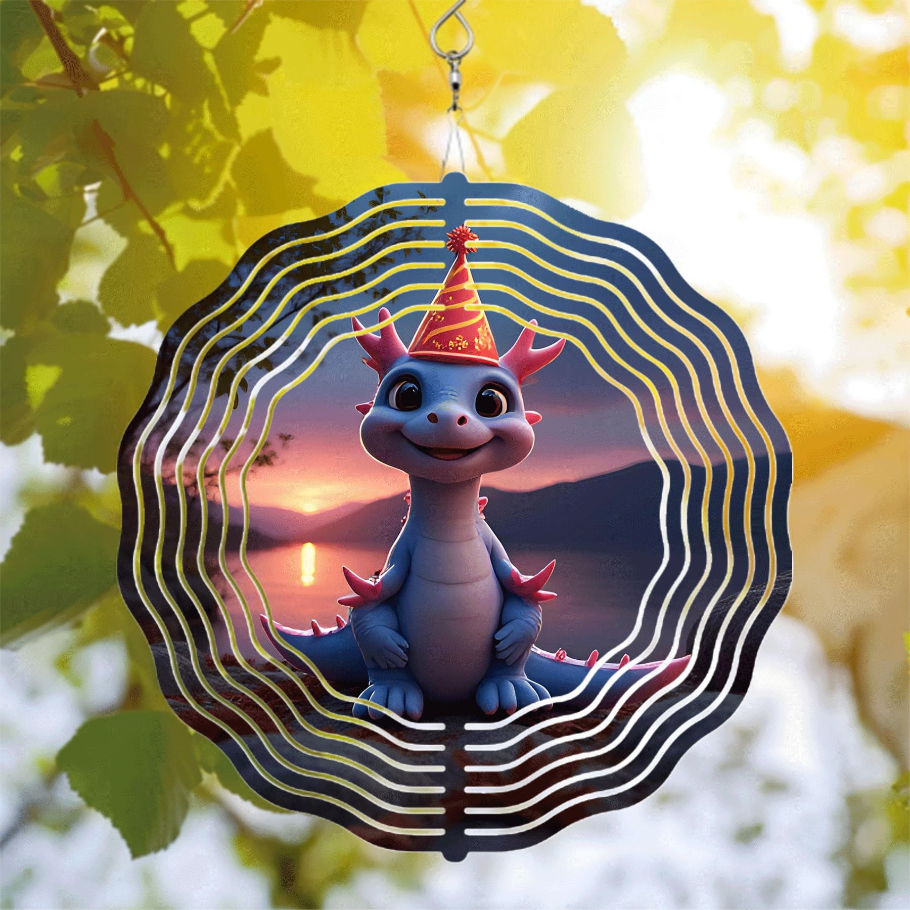 Cute Metal Wind Spinner with Red Party Hat & Yellow Patterns ...