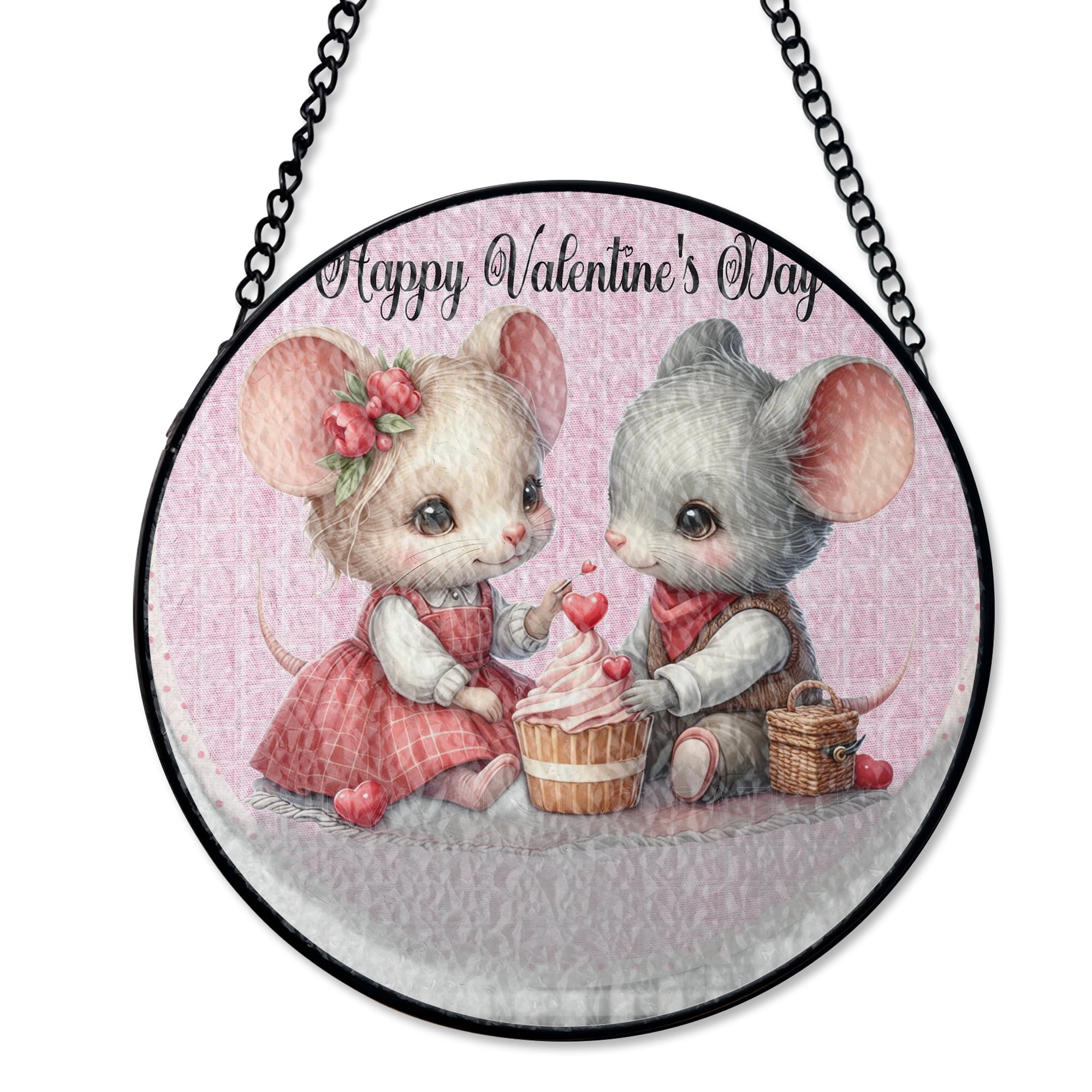 Cute Mice Happy Valentines Day Stained Glass Style Suncatcher, UV ...