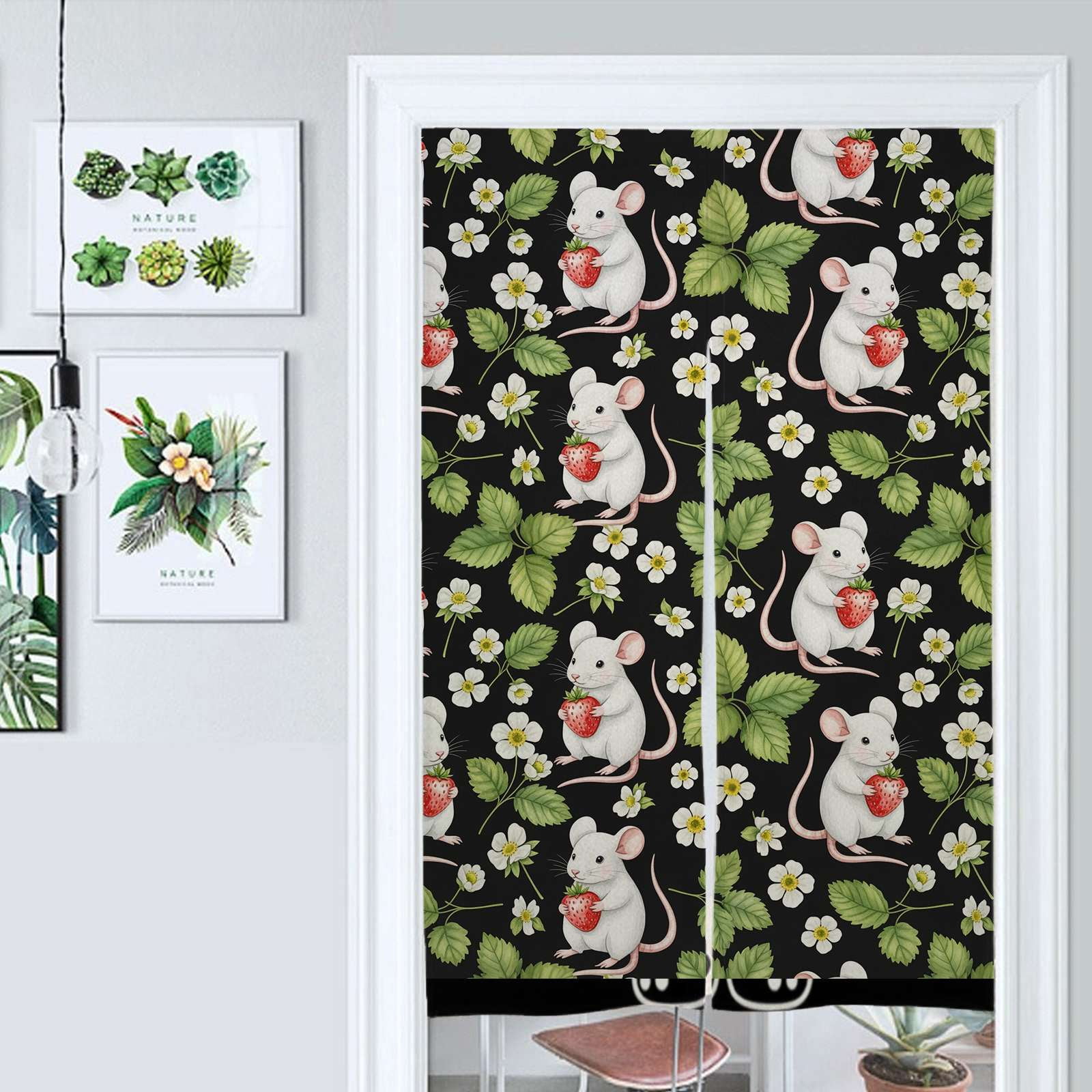 Cute Mice With Strawberries Door Curtain Nordic Living Room DoorCurtain ...