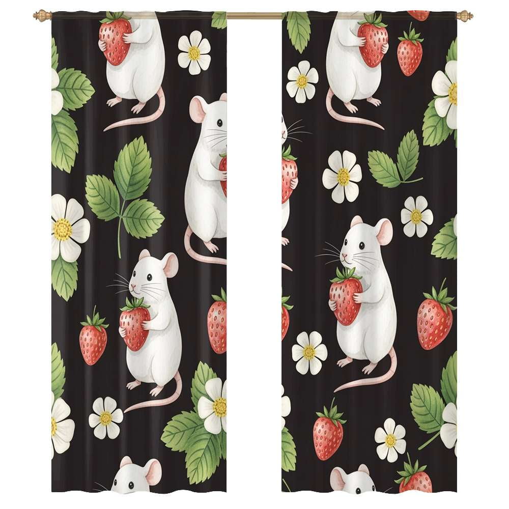 Cute Mice With Strawberries Tulle Curtains For Living Room Chiffon ...