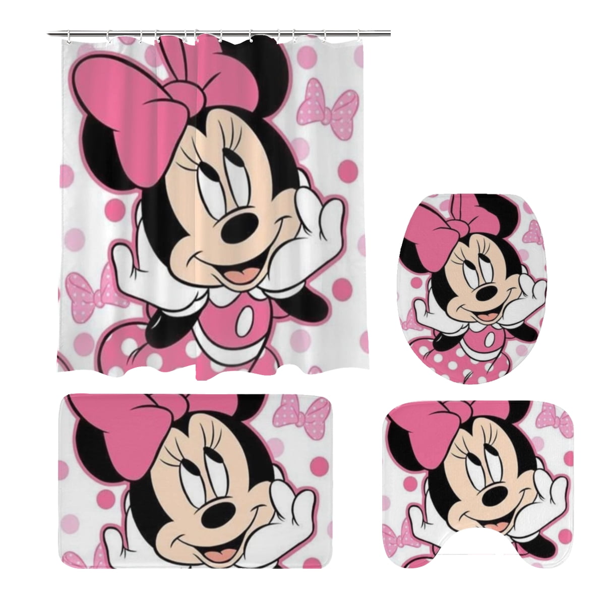 Cute Mickey Mouse Minnie Mouse Shower Curtain Set 4 Piece with Non-Slip ...