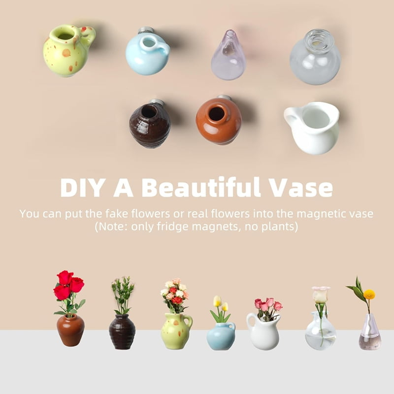 Cute Mini Ceramic Vase Magnets for Fridge, Funny Small Plant Magnets ...