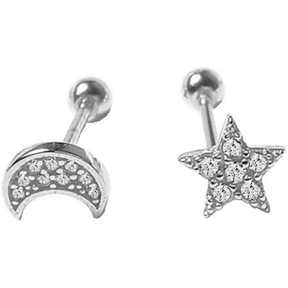 Cute Mini Moon Star Cartilage Tragus Screw Back Stud Earrings for Women ...