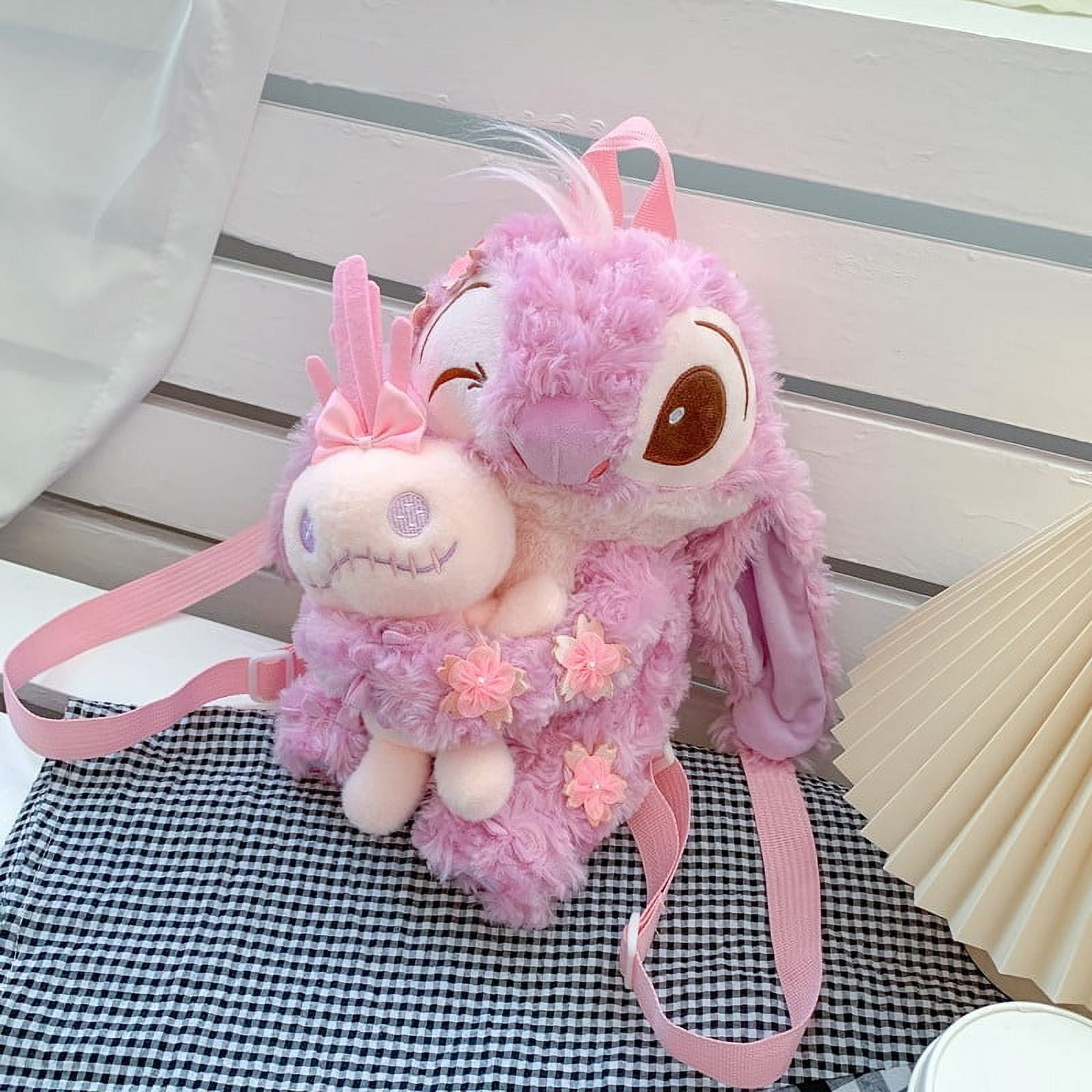 Cute Mini Plush Cartoon Stitch Backpack Blue Furry Small Double Strap ...
