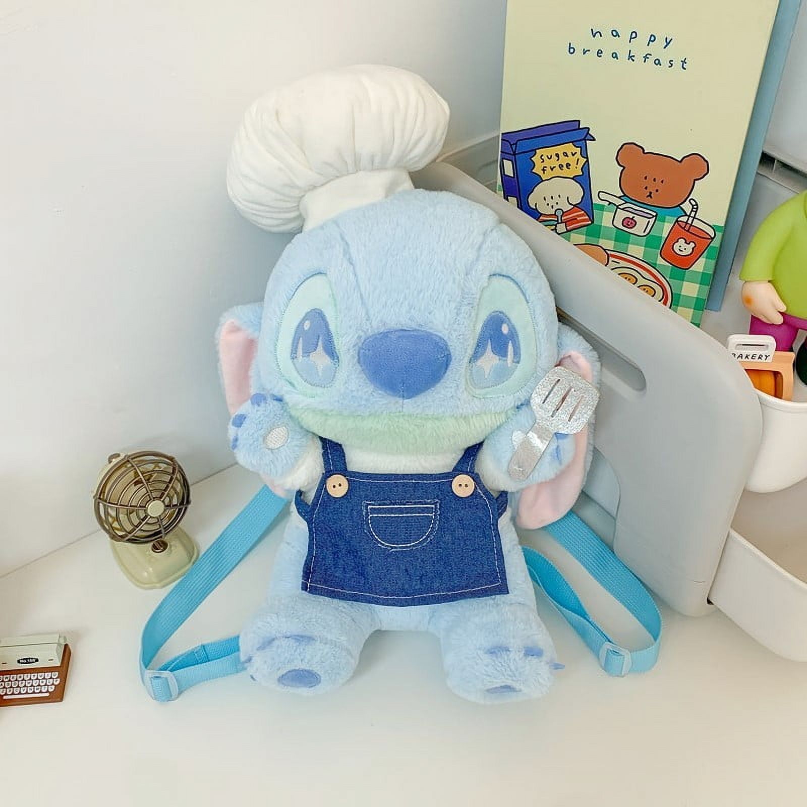 Cute Mini Plush Cartoon Stitch Backpack Blue Furry Small Double Strap ...
