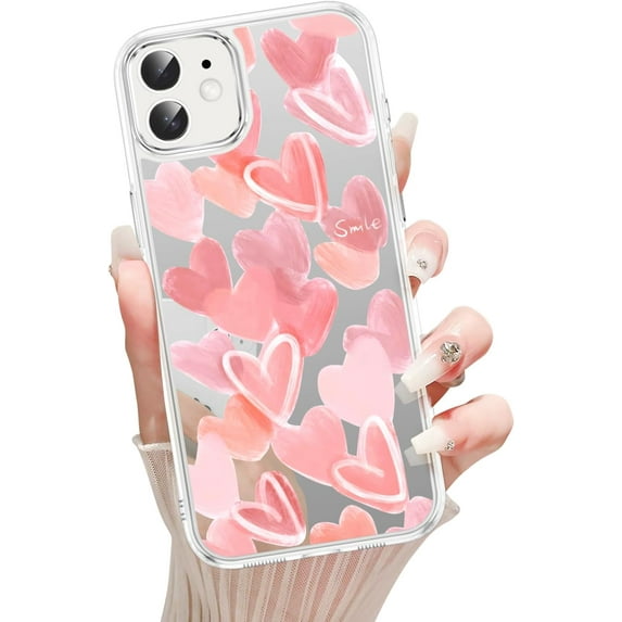 Cute Mirror Case for iPhone 11 6.1'', Heart Pattern Print Design Funda ...