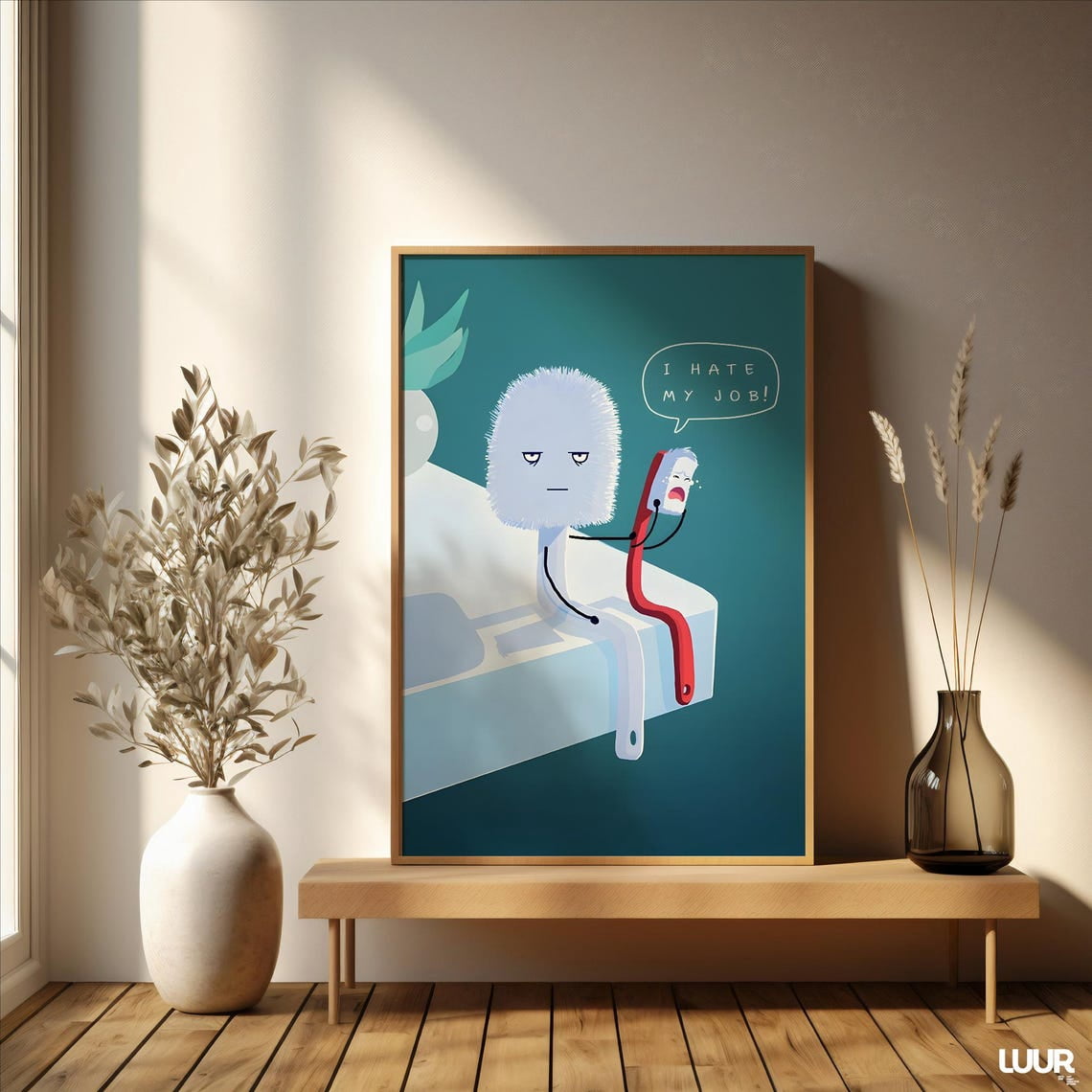 Cute Modern Bathroom Illustration Wall Art, Stretched Canvas Size 16x24 ...