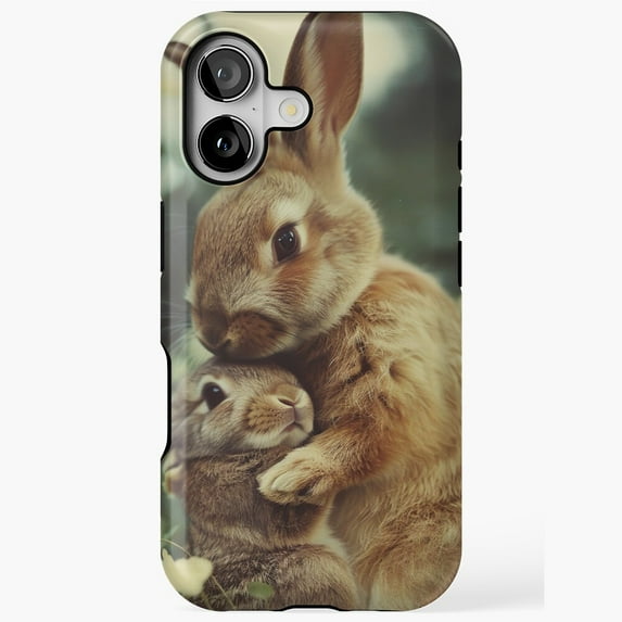 Cute Mom And Baby Bunny Vintage Art iPhone Case 17 through 11 Pro Max ...