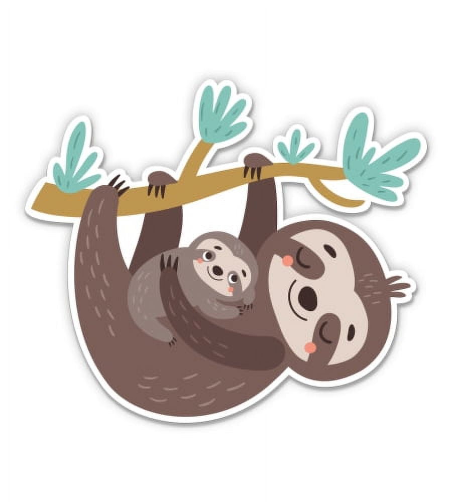 Cute Mom and Baby Sloths - 3" Vinyl Sticker - For Car Laptop Water ...