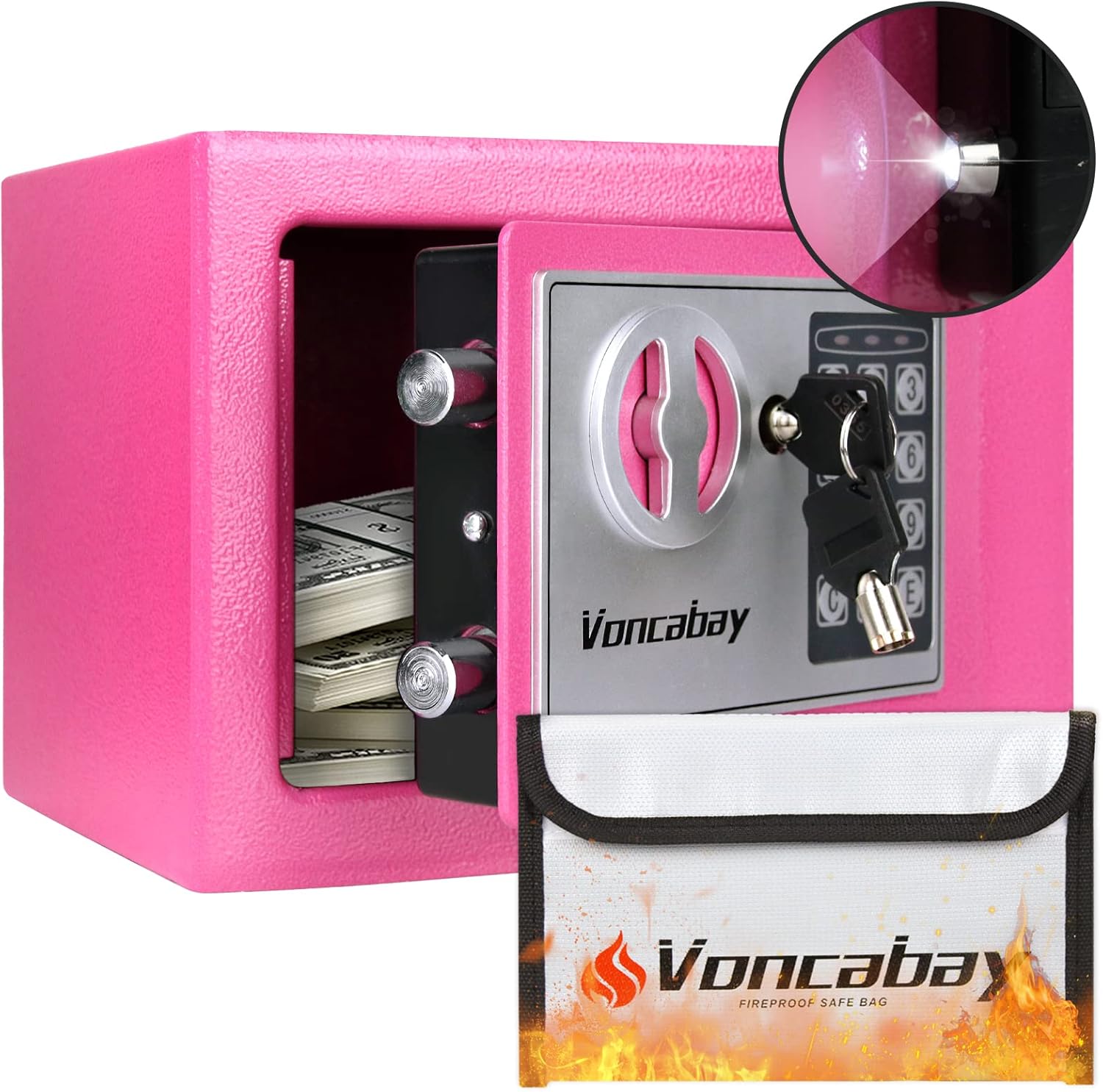 Cute Money Safe Box for Home with Sensor Light and Fireproof Money Bag ...