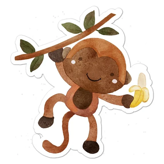 Cute Monkey Banana Sticker Indoor Outdoor Phone Decal Water Bottle ...