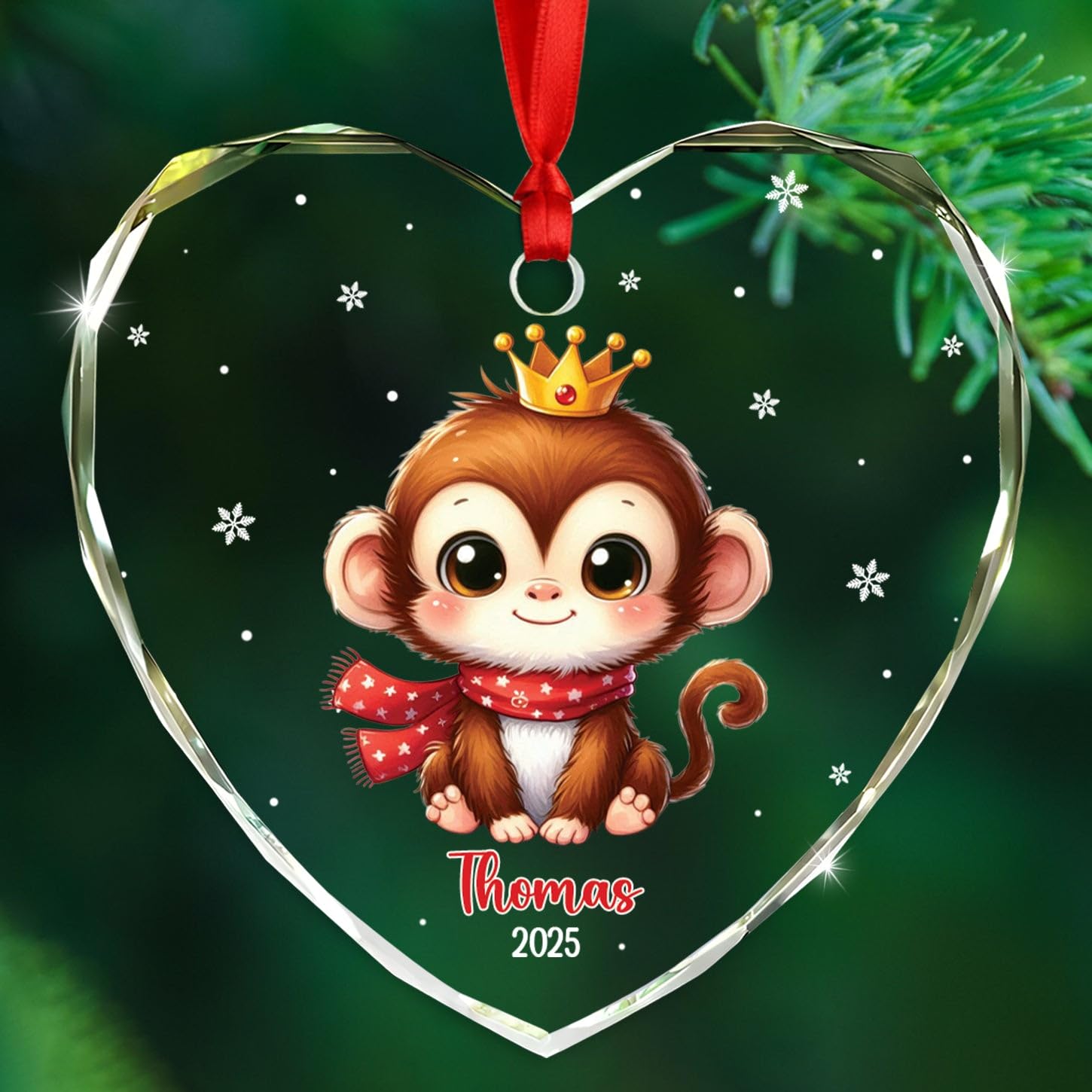 Cute Monkey Glass Ornament Gift for Dad Mom Grandkids Friends Besties ...