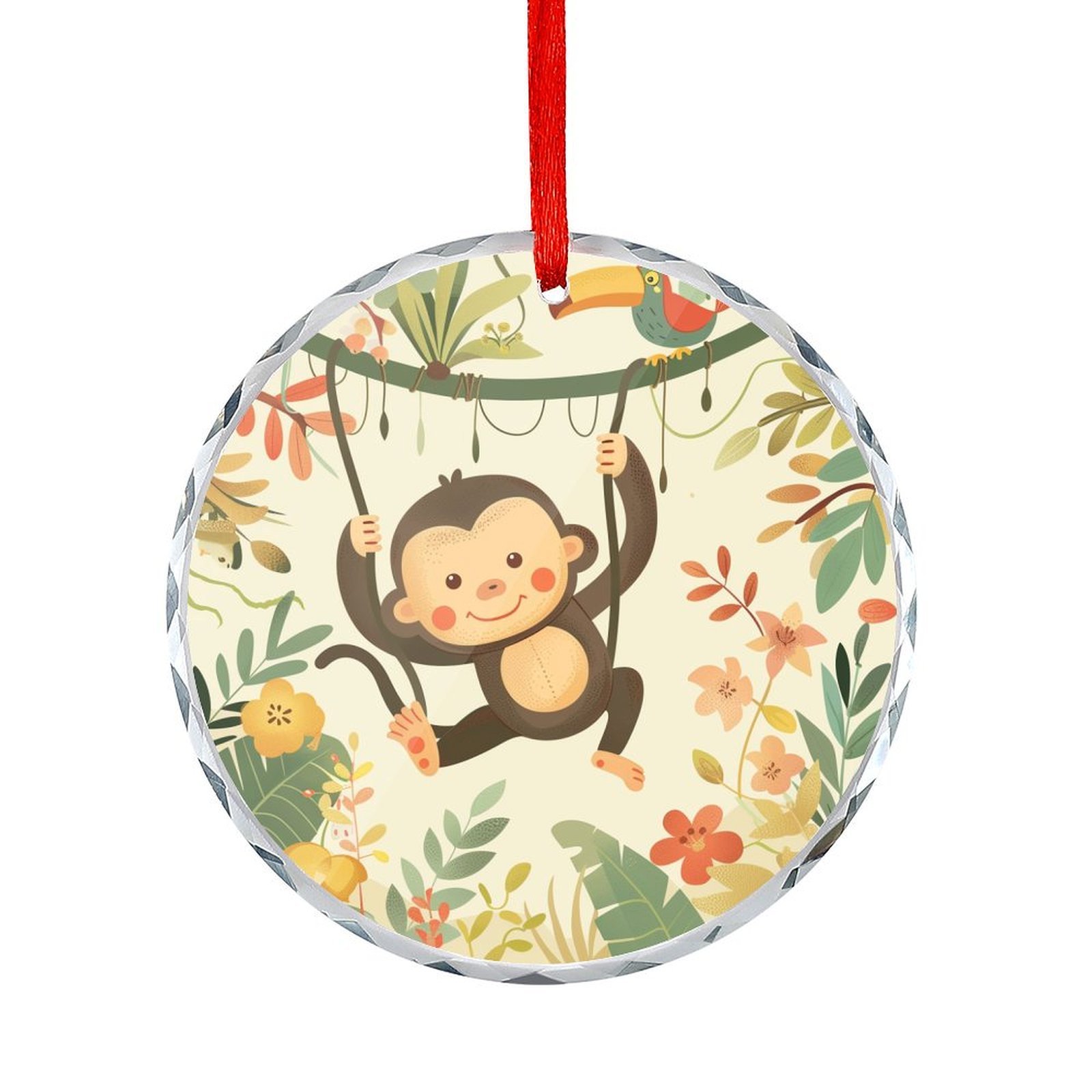 Cute Monkey Swinging on Vines with Toucan Bird in The Jungle Christmas ...