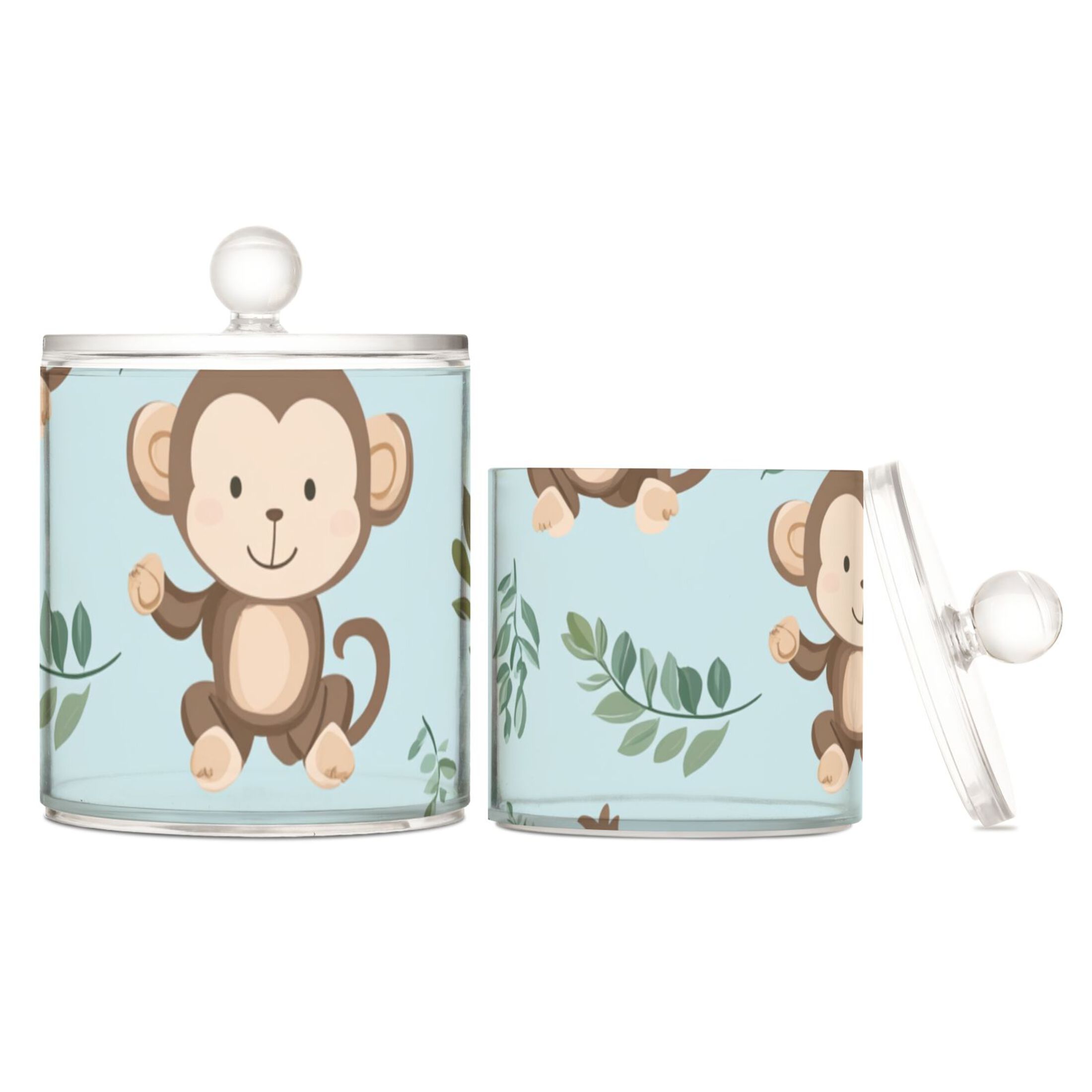 Cute Monkeys Cartoon Leaves Translucent Plastic Cans Storage Canisters ...