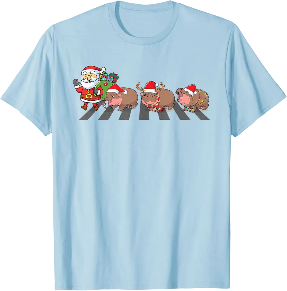 Cute Moo Deng On The Road & Santa Baby Pygmy Hippo Christmas T-Shirt ...
