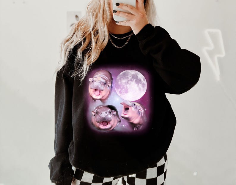 Cute Moo Deng With The Moon Tee Png, Baby Hippo Moo Deng Png, Bouncy ...