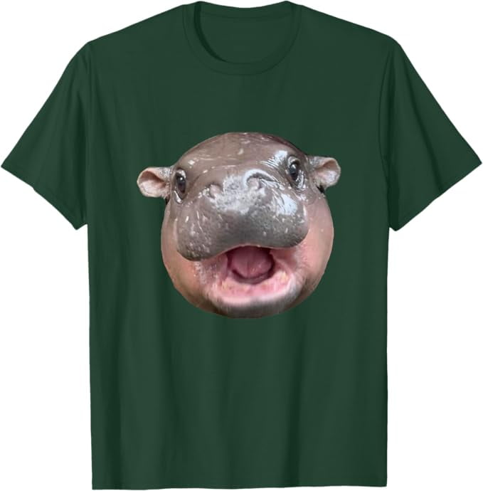 Cute Moo Deng the Baby Hippo Face T-Shirt,Forest Green color,size XL ...