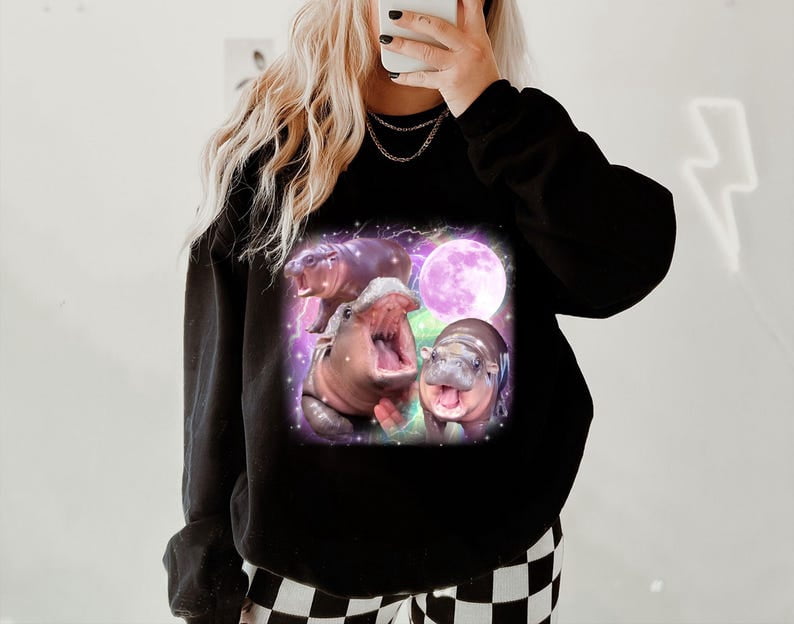 Cute Moo Deng with the Moon Png, Baby Hippo Moo Deng Png, Bouncy Pig in ...