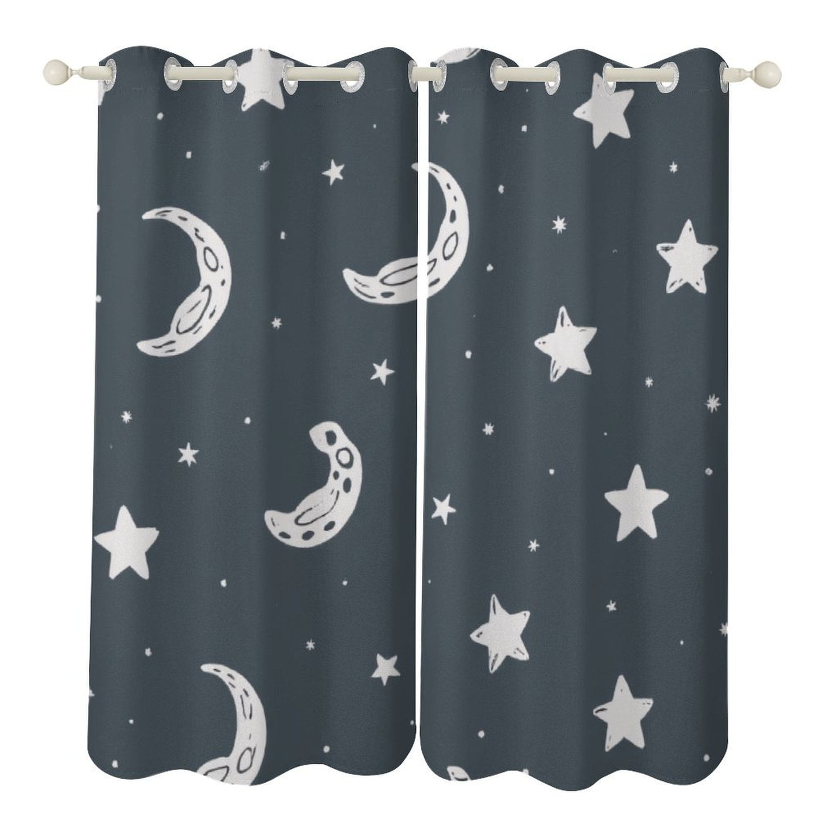 Cute Moon And Stars Pattern Luxury Window Curtains Blinds for Living ...