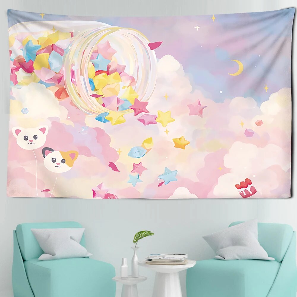 Cute Moon Tapestry for Teen Girl Preppy Room Decor Aesthetic Wall ...