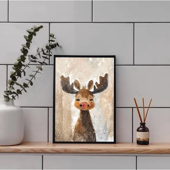 Cute Moose Art Print Whimsical Moose Portrait Kids Room Decor Art Home ...