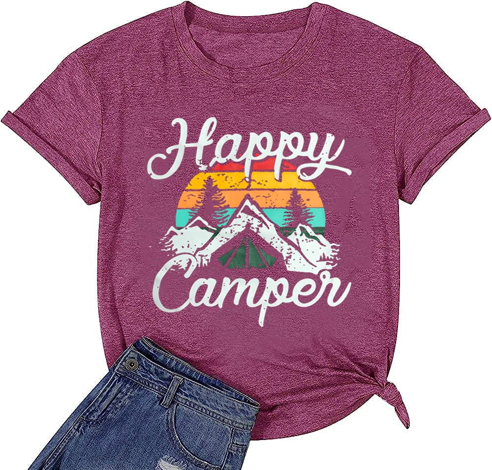 Cute Mountain Sunset Camp Tent Graphic T-Shirt for Women's Hiking ...