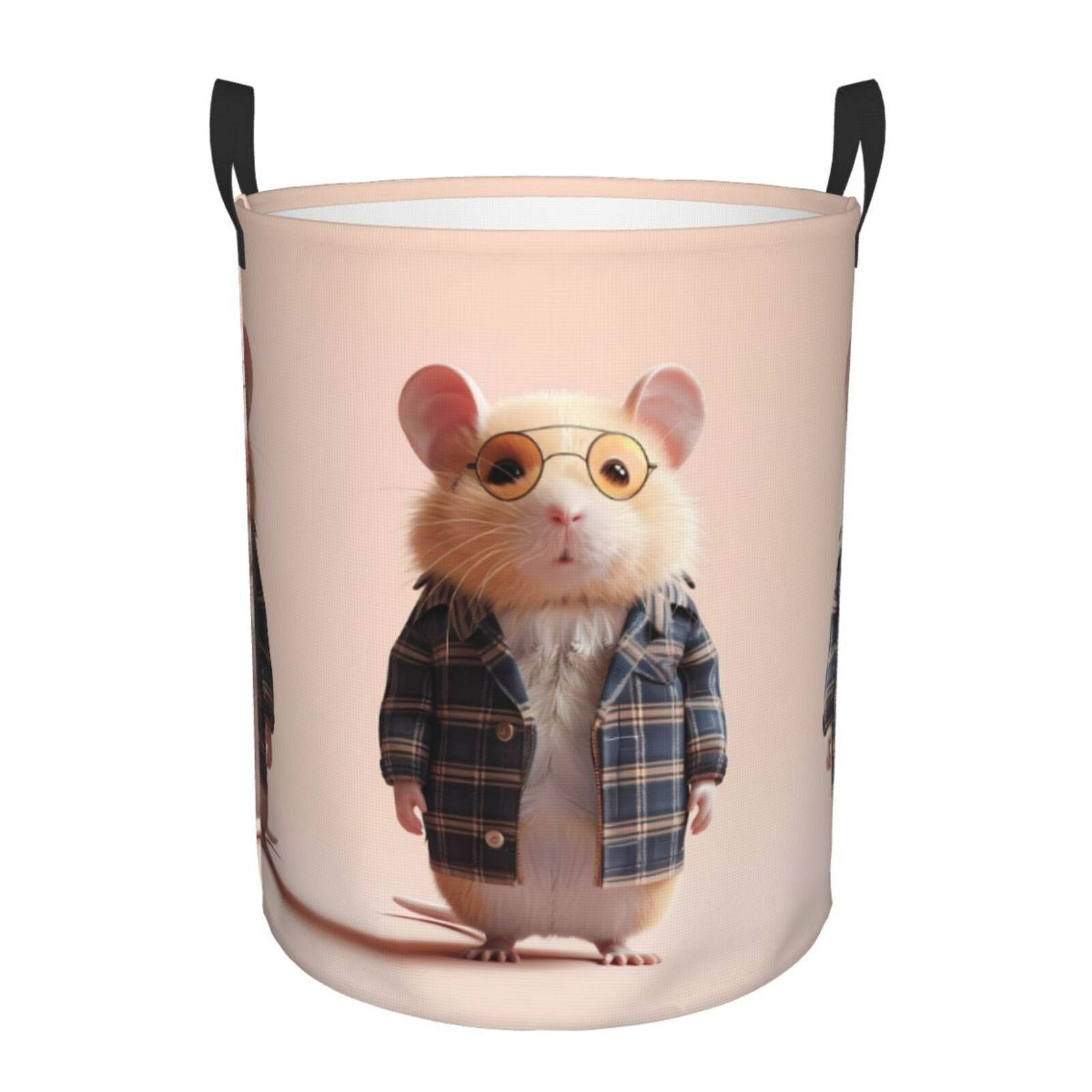 Cute Mouse In Glasses Laundry Basket with Handles - Freestanding ...