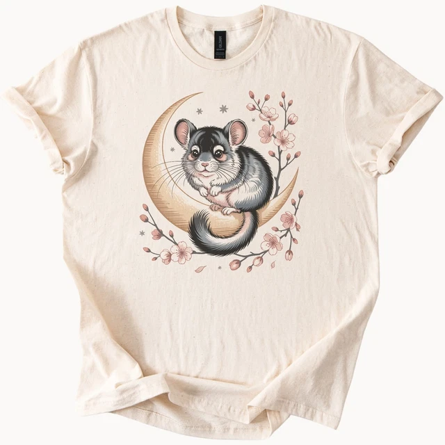 Cute Mouse On Moon Graphic Tee With Flowers And Stars Design Size S-5Xl ...