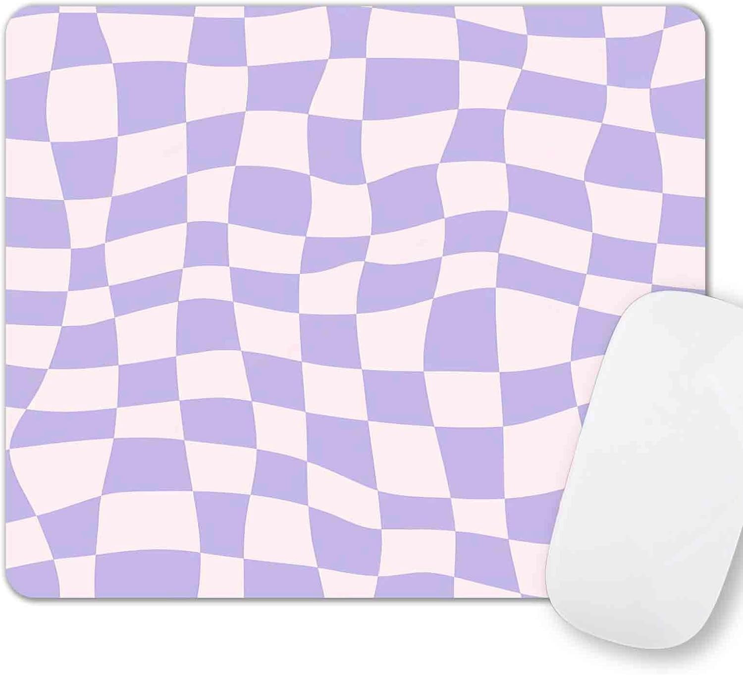 Cute Mouse Pad, Pastel Purple Checkered Mouse Pad, Pink Boho Aesthetic ...