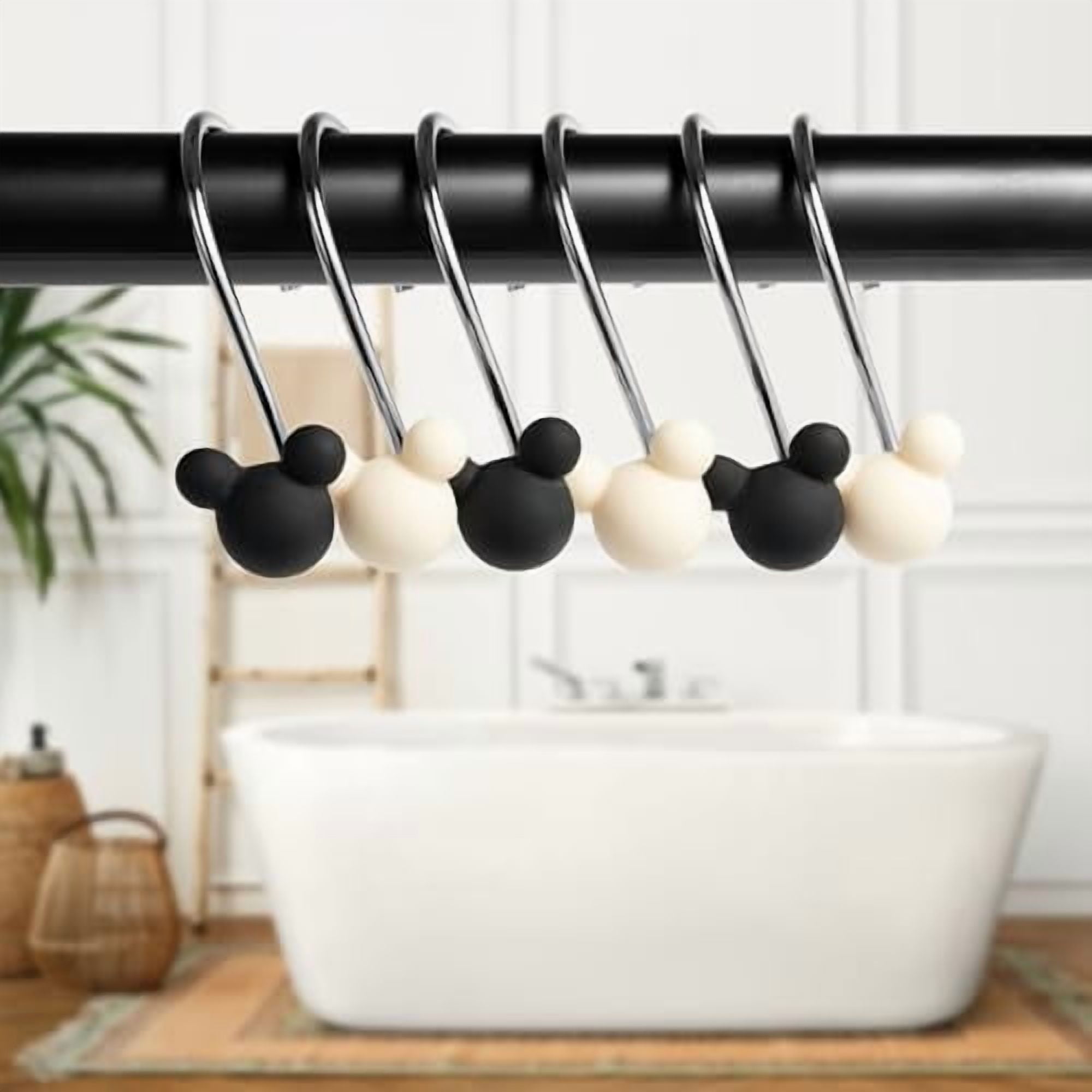 Cute Mouse Shower Curtain Hook - 12pcs Black and Beige Mouse Curtain ...