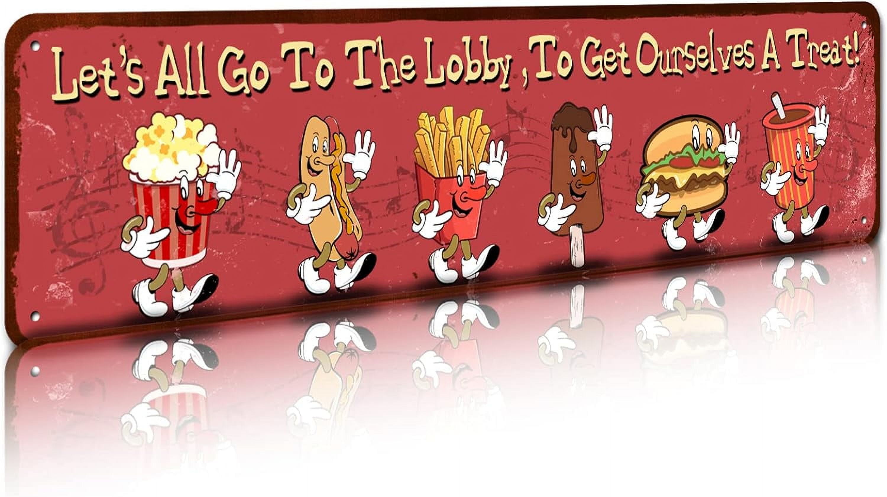 Cute Movie Theatre Gaming Room Snacks Sign - Let's All Go To The Lobby ...