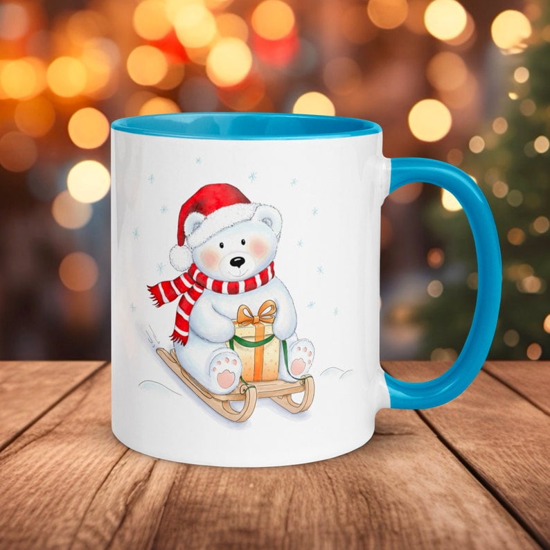 Cute Mug with Color Inside and Polar Bear art ID1eal CH1Ristmas Gift ...