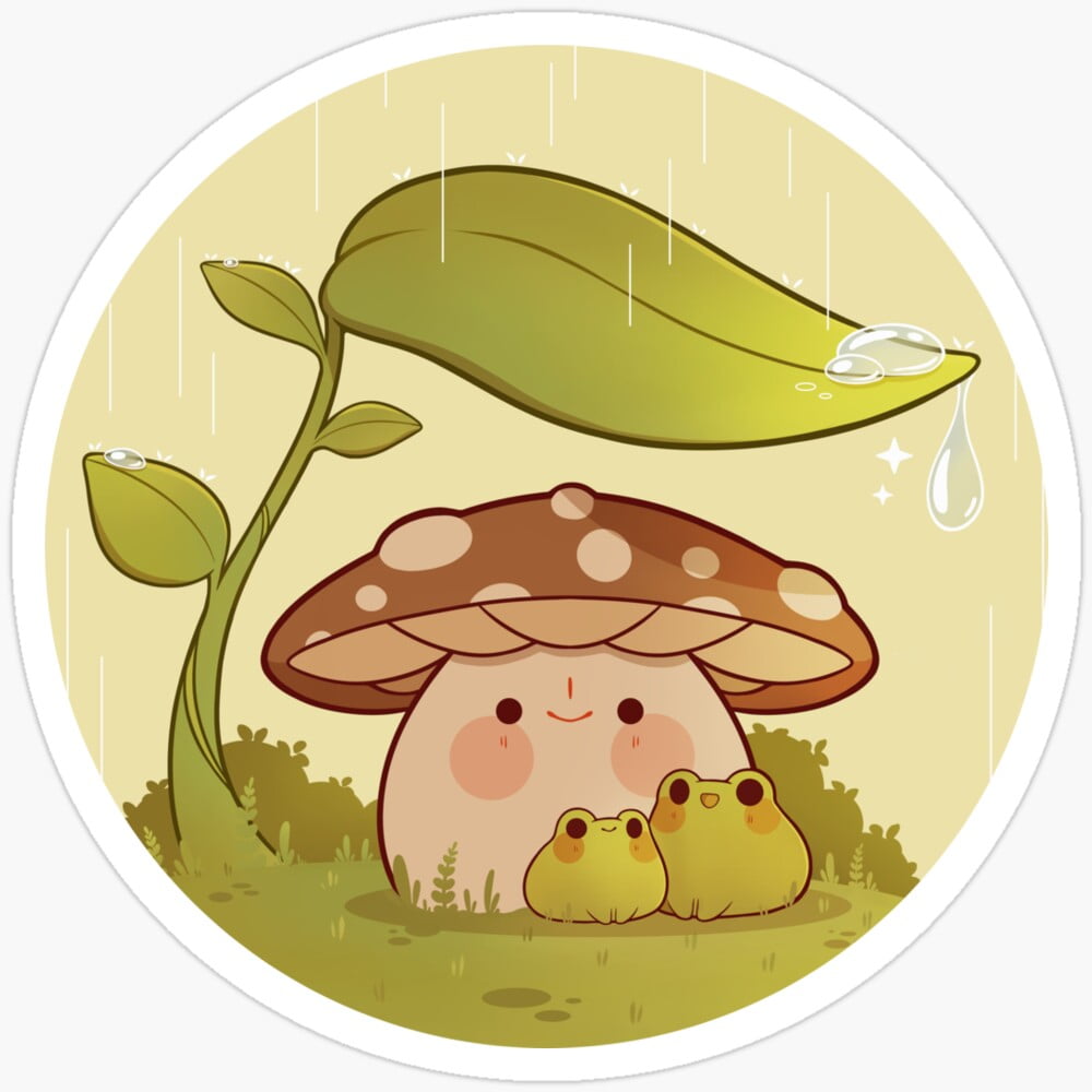 Cute Mushroom And Frogs In The Rain Sticker Phone Decal Water Bottle ...