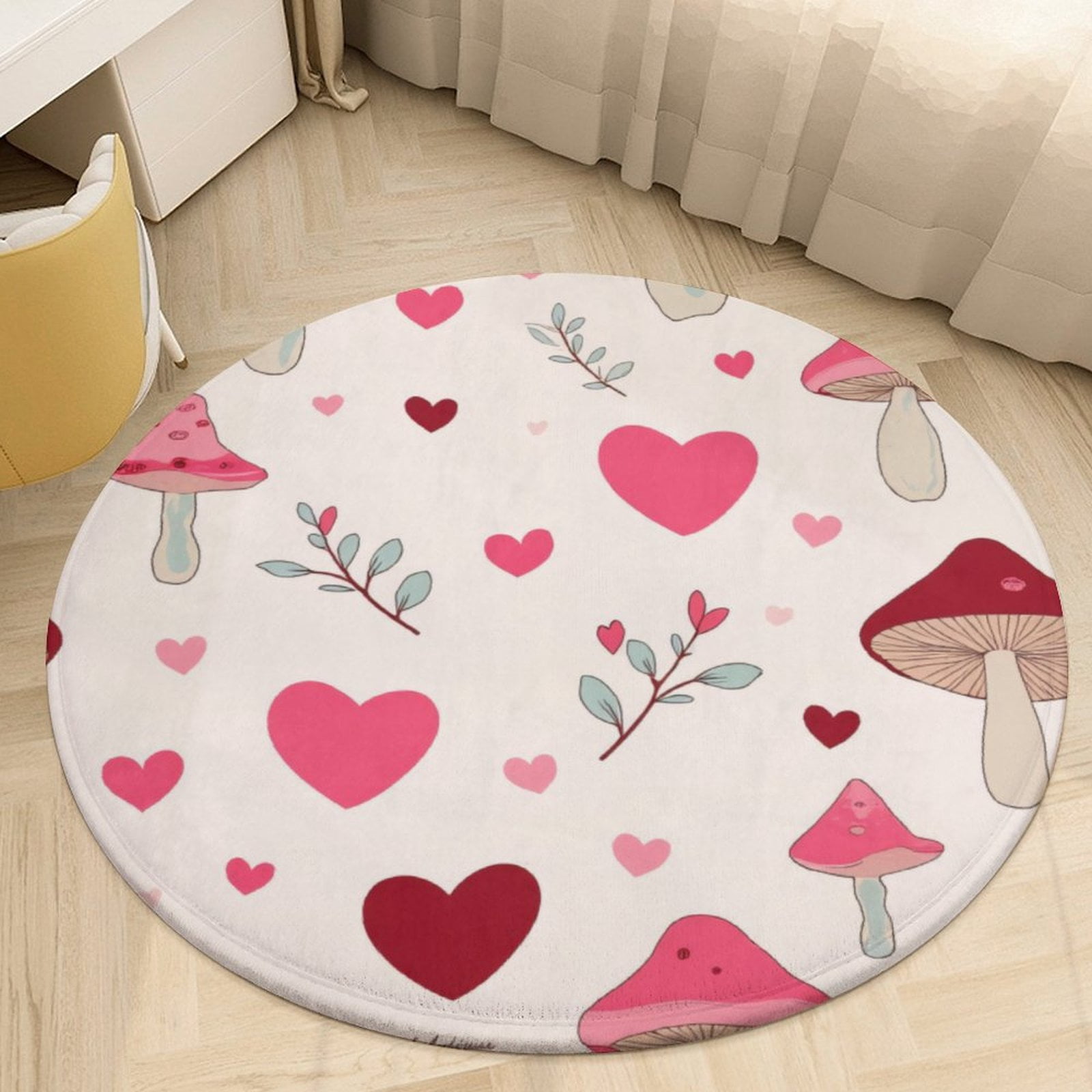 Cute Mushroom And Heart Pattern Round Area Rugs for Bedroom Living Room ...
