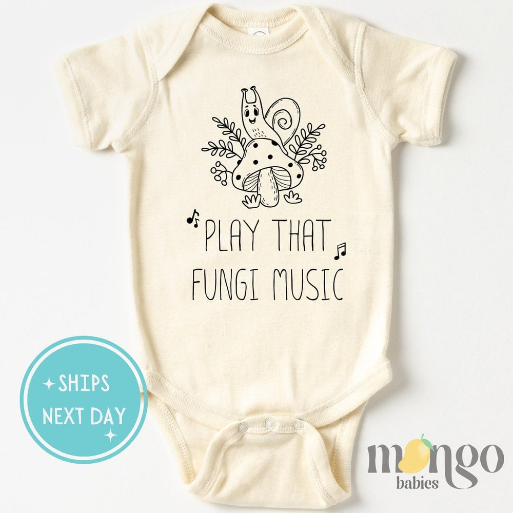 Cute Mushroom Baby Onesies Play That Fungi Music Funny Baby Gift ...