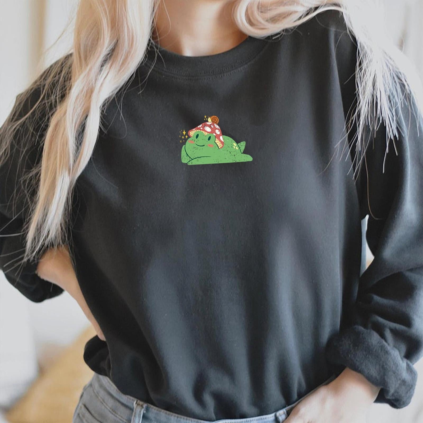 Cute Mushroom Frog Design Sweatshirt Cottage Core Clothing Crewneck