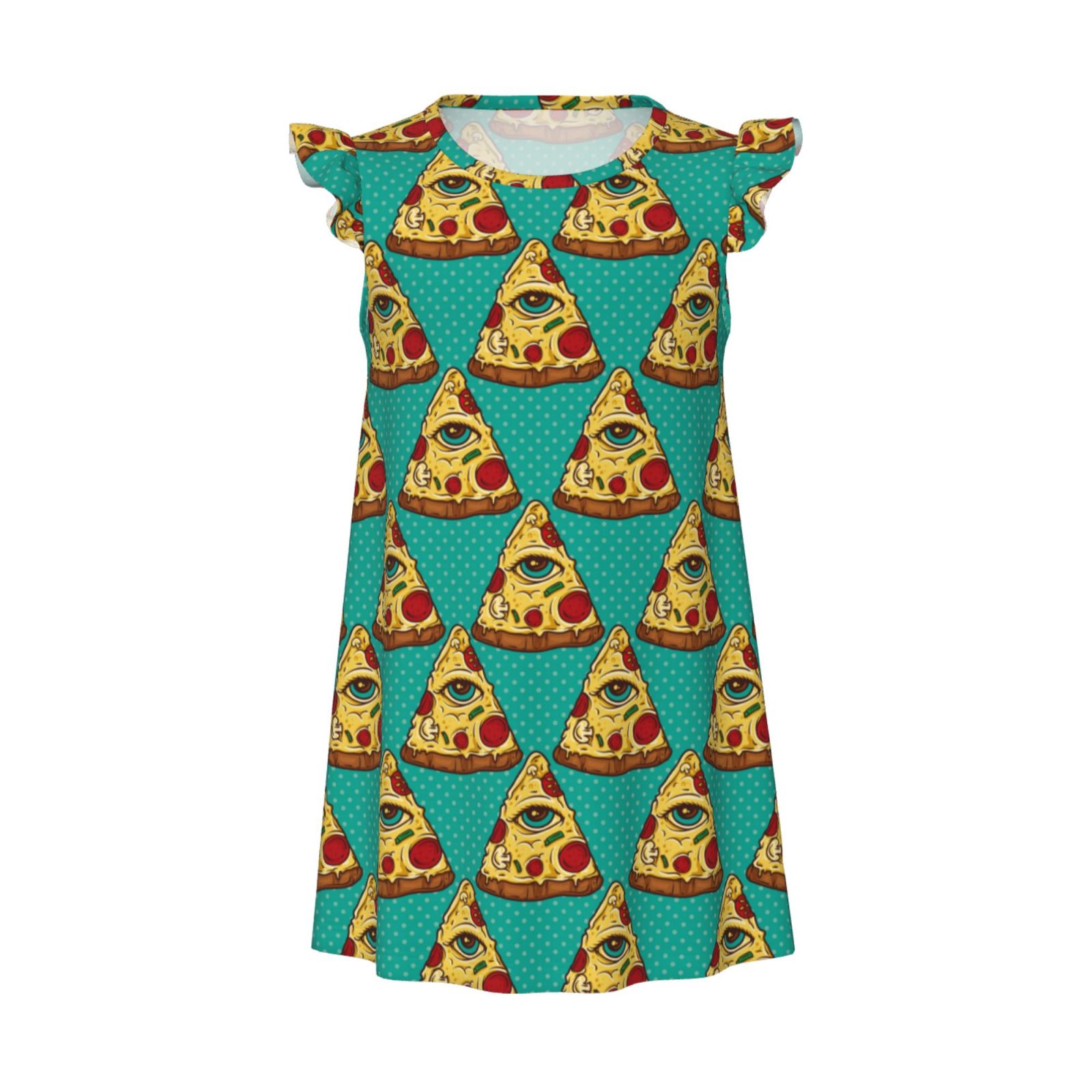 Cute Mushroom Pizza Eye Girls Nightgowns, Short Sleeves Princess Dress ...