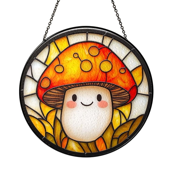 Cute Mushroom Stained Glass-Style Window Suncatcher, Whimsical ...