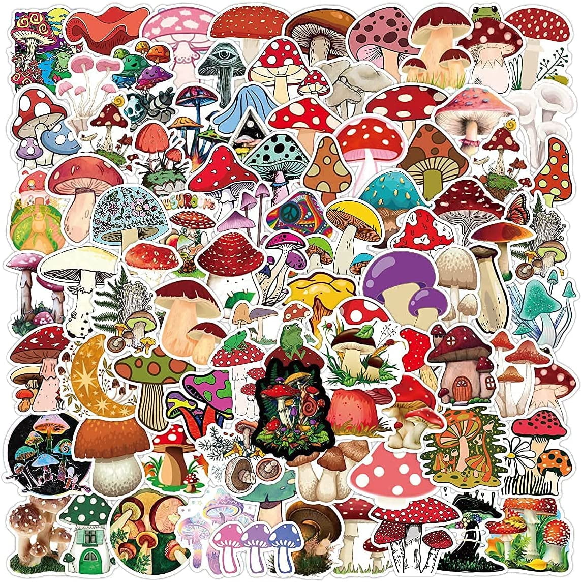 Cute Mushroom Stickers, 100Pcs Vinyl Waterproof Mushroom Stickers ...