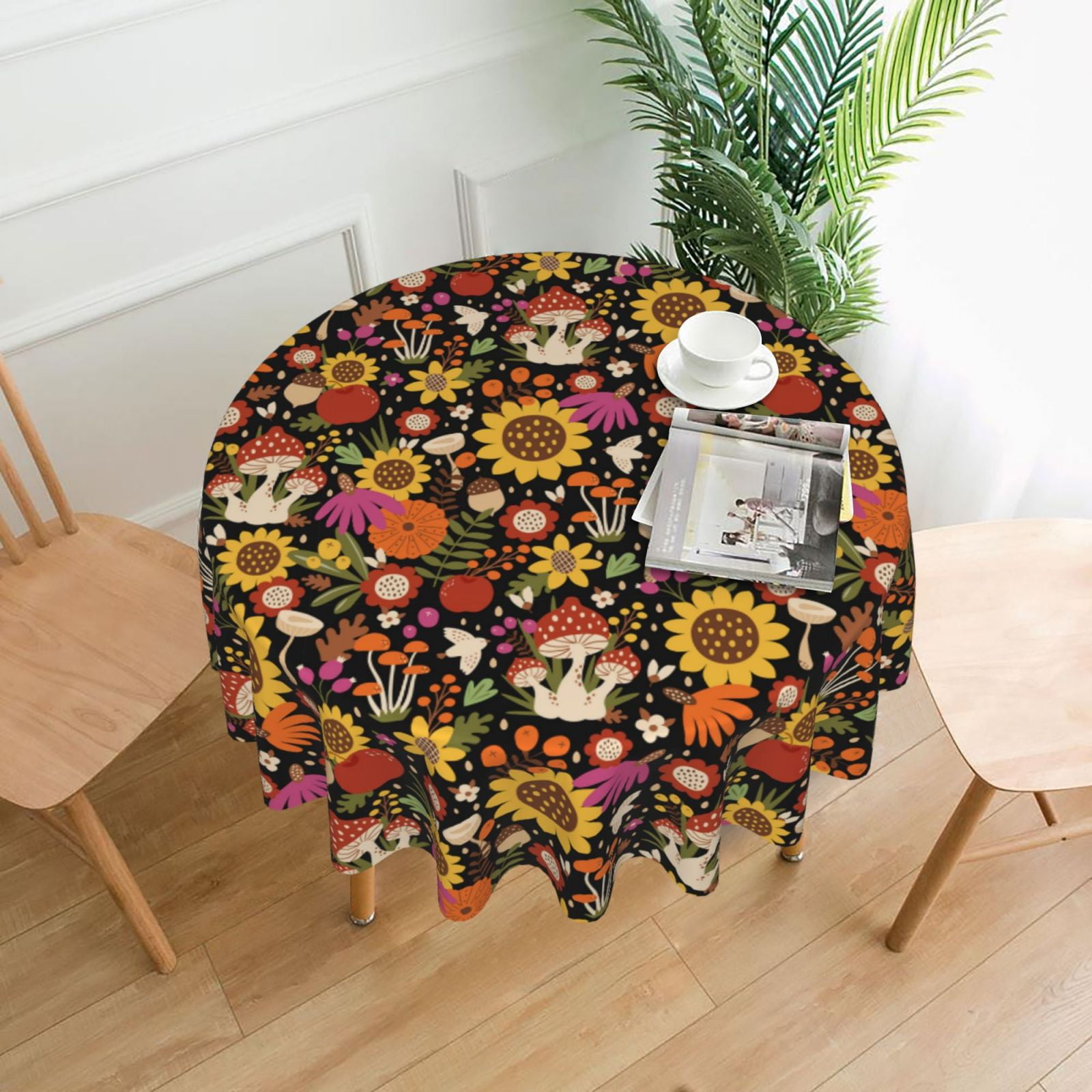 Cute Mushroom Sunflower Tablecloths Round Tablecloth Waterproof Table ...