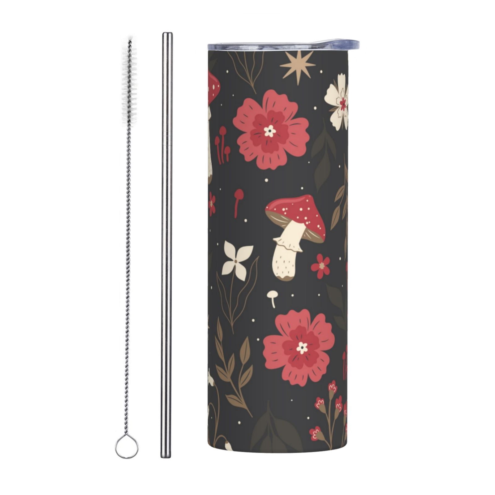Cute Mushrooms And Leaves Pattern Stainless Steel Tumbler Cup 20 oz ...
