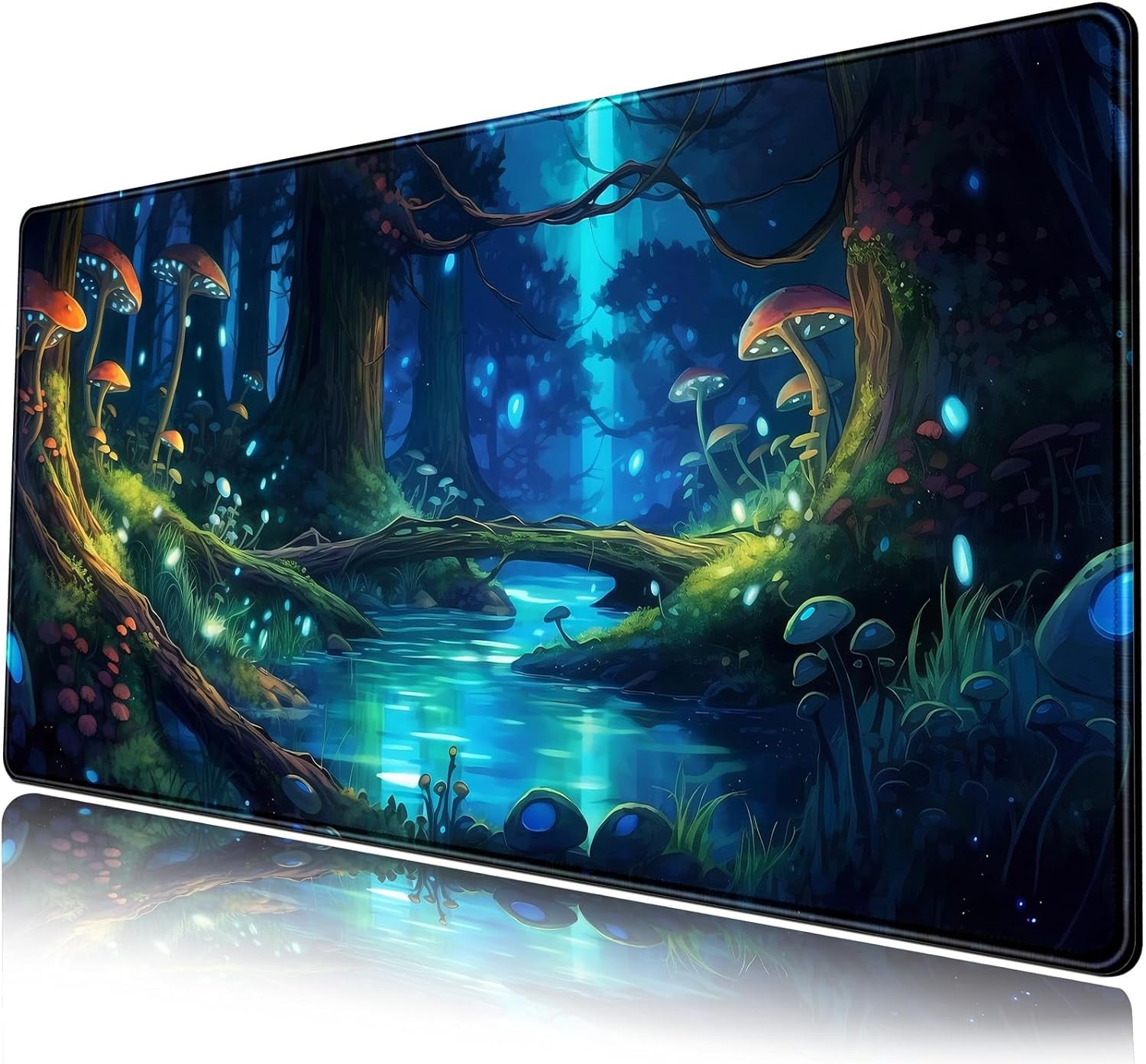 Cute Mushrooms Desk Mat Redwood Forest River Anime Desk Pad Mystic ...