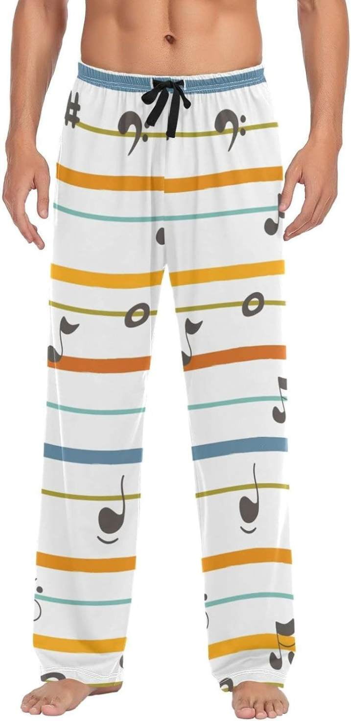 Cute Music Notes Ghost Pajama Pants, Men's Lounge Pants Light with ...